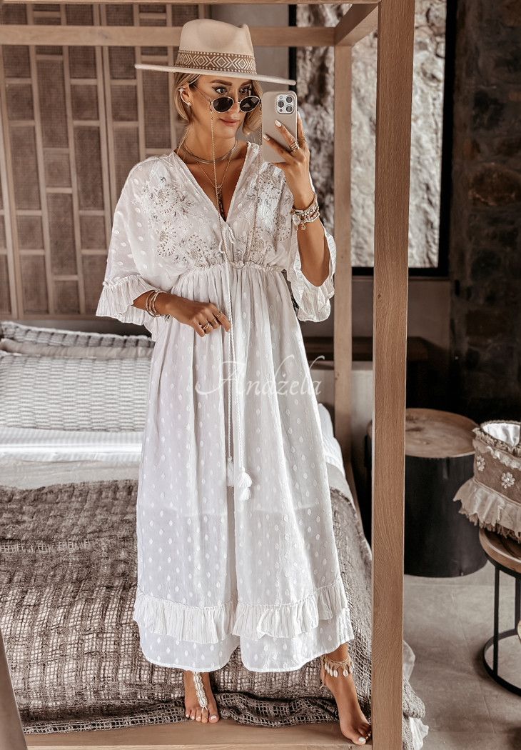 Vyšívané šaty boho Keyuri ecru - Internetový obchod Andzela