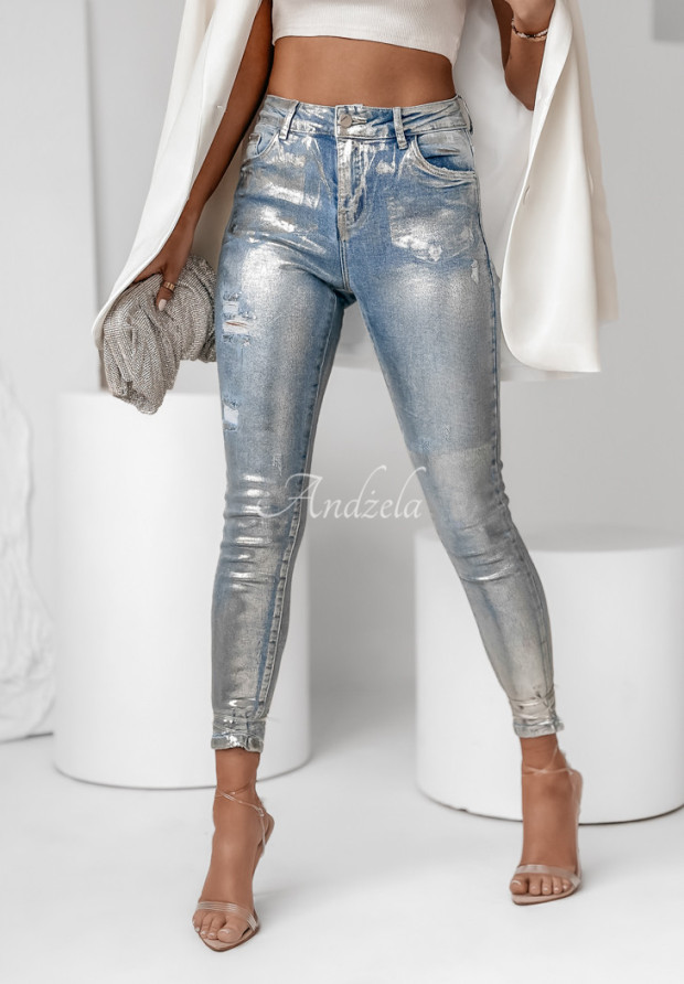 Kalhoty džínové No Matter How modro-stříbrné - Internetový obchod Andzela