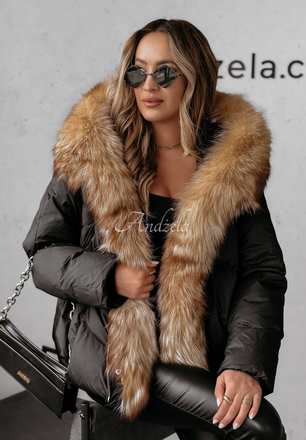 Krátká bunda s kožíškem Winter Blessings černá - Internetový obchod Andzela