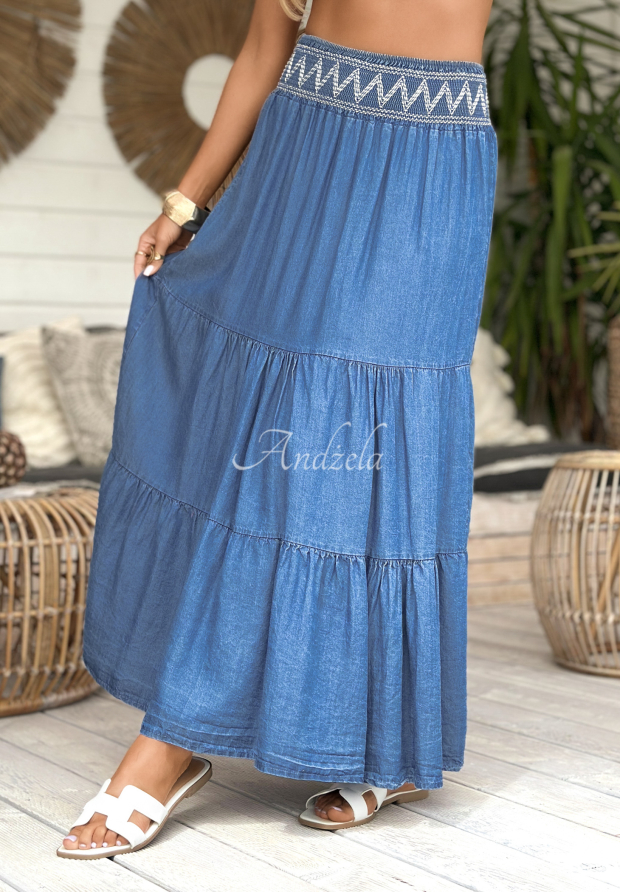 Maxi sukně Extremely Welcome modrá - Internetový obchod Andzela